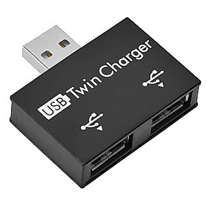 Mini Hub USB2.0 Male to 2-Port USB Twin Charger Splitter Adapter Converter Kit for Mobile Phone/Laptop (Black)
