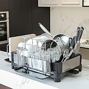 Drizom Dish Rack - Fingerprint-Proof 304 Stainless Steel Pot Dish Drying Rack for Kitchen Counter, Fully Customizable Cutlery Rack, Cups Holder and Cutting Board Rack - Dish Drainer for Large Capacity