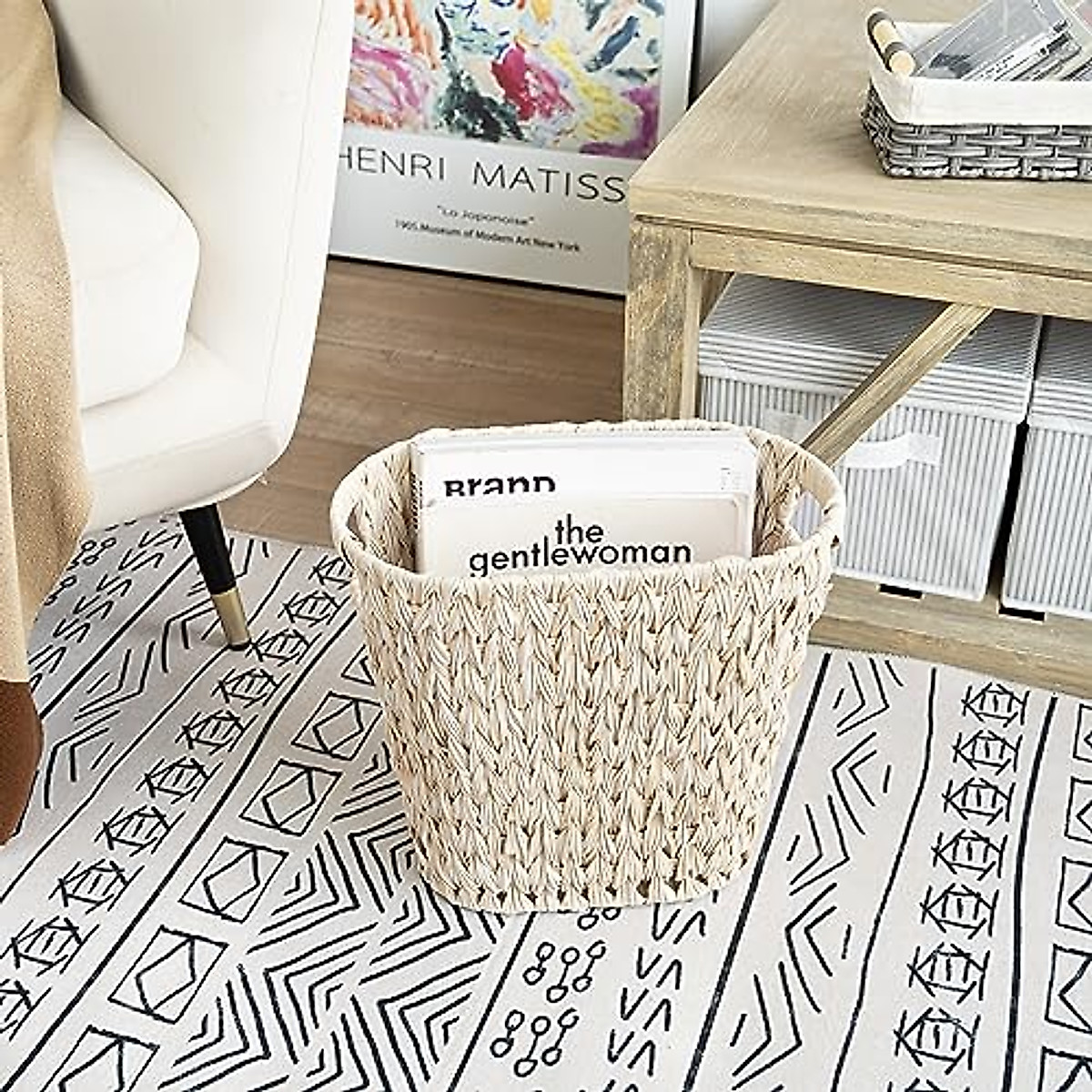 GRANNY SAYS Wicker Trash Can, Waterproof Bathroom Trash Can, Wicker Waste Basket for Bathroom, Decorative Boho Trash Can, Waste Basket for Bedroom, Office, 19 Liters/5 Gallons