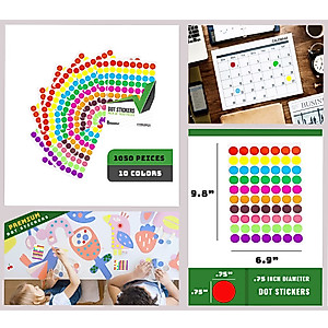 Blesstur 1050 PCS Dot Stickers- Circle Stickers, 10 Color Style Colorful Round Coding Label Sticker for Office,Student Classroom , 0.75 inches , 70 Labels per Sheet