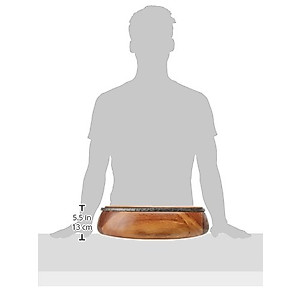 nambe Anvil Salad Bowl with Servers | Large Wooden Serving Bowl for Fruit, Salads | Made of Acacia wood and Iron Finished Nambe Alloy | Designed by Neil Cohen