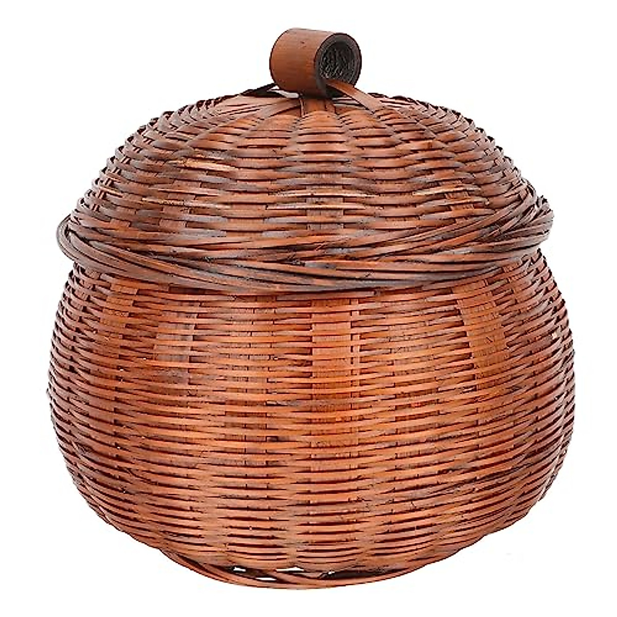 Cabilock Mini Rattan Storage Basket: Pumpkin Shaped Straw Trash Can Small Wicker Basket with Lid Round Woven Seagrass Baskets Woven Wastebasket Candy Bowl for Home Office Chocolate