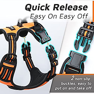Eagloo Dog Harness for Large Dogs No Pull, Front Clip Dog Walking Harness with Reflective Adjustable Soft Padded Vest and Easy Control Handle, No-Choke Pet Harness with 2 Metal Rings, Orange, L