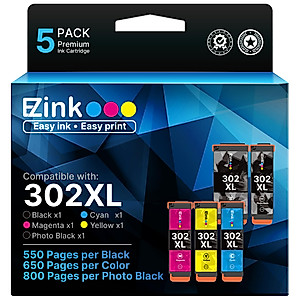 E-Z Ink (TM Remanufactured Ink Cartridge Replacement for Epson 302XL 302 T302XL T302 to use with Expression Premium XP-6000 XP6000 XP-6100 Printer (5 Pack)