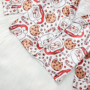 BULINGNA Kids Toddler Girl Boy Christmas Two Piece Pajamas Set Santa Claus Cookie Satin Pajamas Top with Pants Xmas Sleepwear (Santa Claus, 4-5 Years)