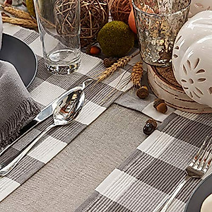 DII Buffalo Check Collection, Classic Farmhouse Tabletop Set, Placemat Set, 13x19, Gray & White, 6 Piece