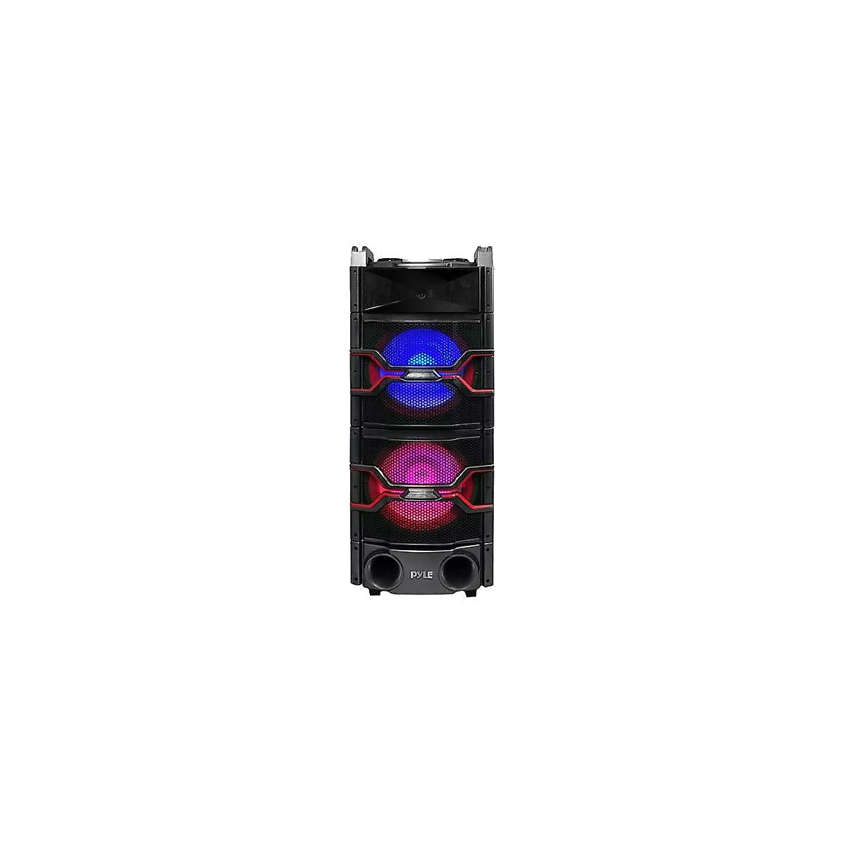 Pyle Bluetooth PA Loudspeaker Karaoke System - Active Powered Speaker, Flashing DJ Party Lights, Microphone Recording, MP3/USB/SD, FM Radio, Wireless Mic - Pyle PSUFM1235BT