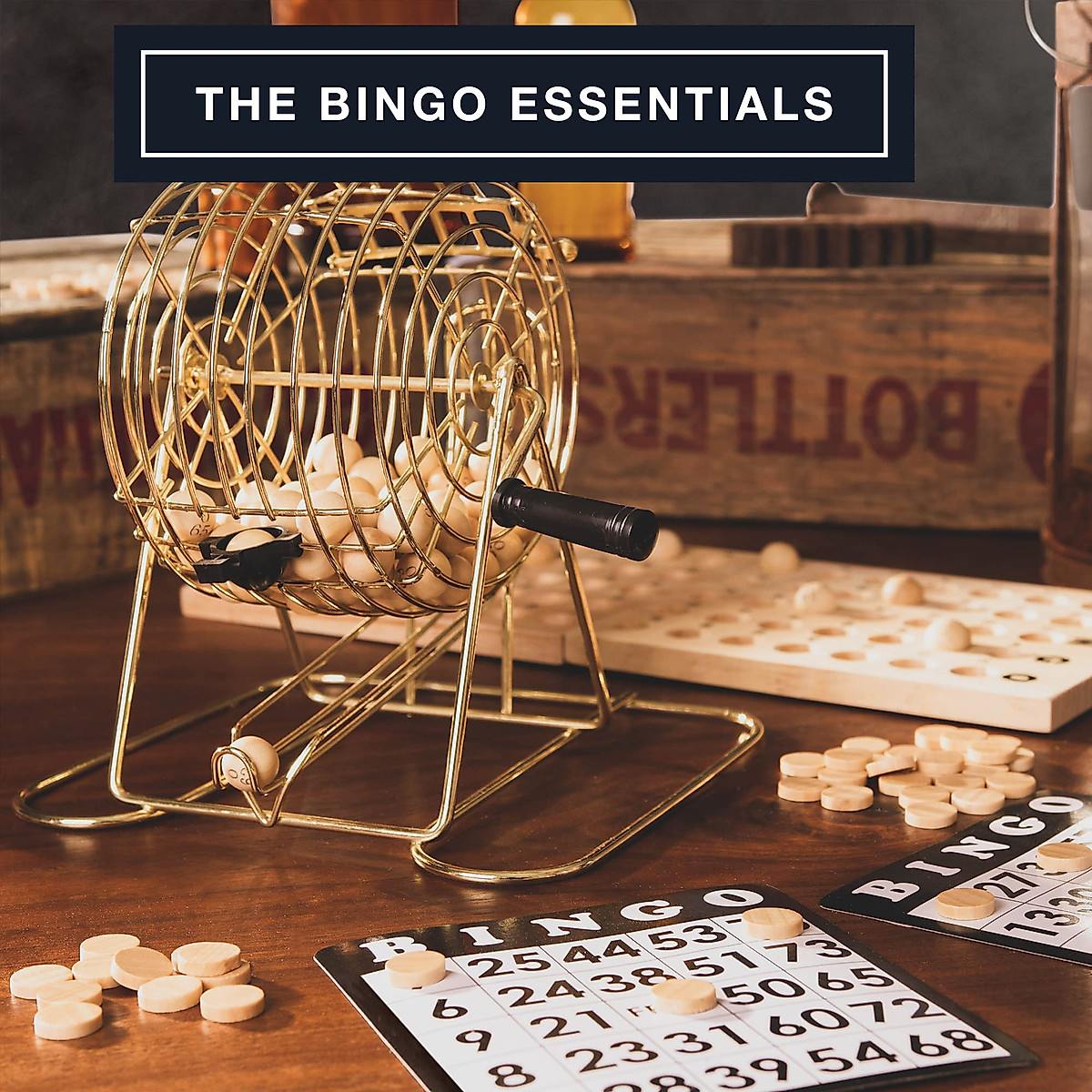 Royal Bingo Supplies Bingo Game Set for Adults, Seniors, and Family - 18 Cards 150 Chips 75 Balls, Brass Roller Cage and Board - Vintage Set