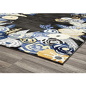 Rugs America Black & Multi Blooms Transitional Rug Royal Blossom Golden Onyx VA35A 8'0"X10'0" Area Rug