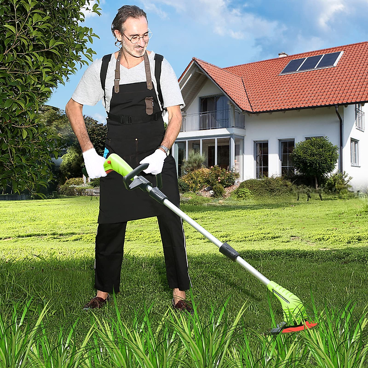 Cordless Lawn Trimmer Weed Wacker - GardenJoy 12V Grass Trimmer Lawn Edger with 2.0Ah Li-Ion Battery Powered and Cutting Blade, Electric Weed Trimmer Tool for Garden and Yard