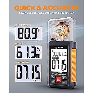 TopTes TS-301 Digital Anemometer, Wind Speed Meter with 2.26-inch Big Backlight LCD Screen, Air Flow Meter for Sailing Surfing Drone Flying RC Plane Golf Shooting HVAC