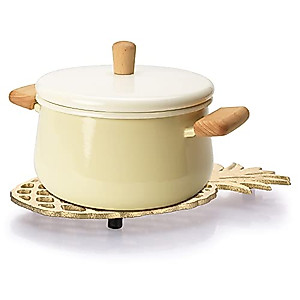 BTSKY 2 Pack 8.5x5.2 Inch Cast Iron Trivets for Hot Dishes, Rustproof Pineapple Gold Metal Hot Pot Pads Decorative Hot Plate Trivets for Kitchen Countertop Dining Table with Rubber Pegs