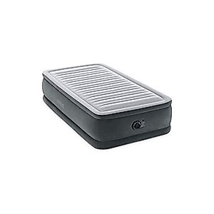 INTEX 64411ED Dura-Beam Deluxe Comfort-Plush Elevated Air Mattress: Fiber-Tech – Twin Size – Built-in Electric Pump – 18in Bed Height – 300lb Weight Capacity