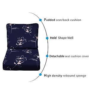 2-Piece Outdoor Deep Seat Cushion Set Pink Navy Floral botanical seamless suitable for fashion prints Back Seat Lounge Chair Conversation Cushion for Patio Furniture Replacement Seating Cushion