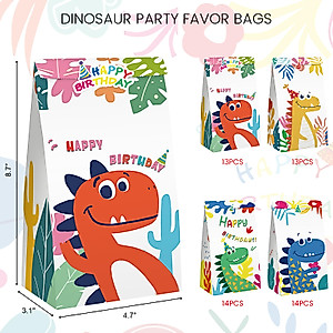 JOHOUSE 24PCS Dinosaur Party Favor Bags, Paper Gift Bags with Stickers Treat Bags Dinosaur Goodie Bags for Birthday Baby Shower