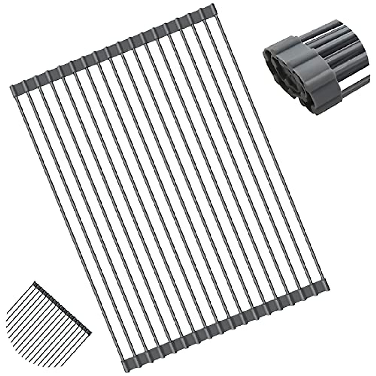 Roll Up Dish Drying Rack, 20.4’’ x 14.1’’ Over The Sink Multipurpose Roll Up Dish Rack Kitchen Portable Roll Up Sink Drying Rack, Anti-Slip Silicone Rolling Dish Drainer for Kitchen Counter