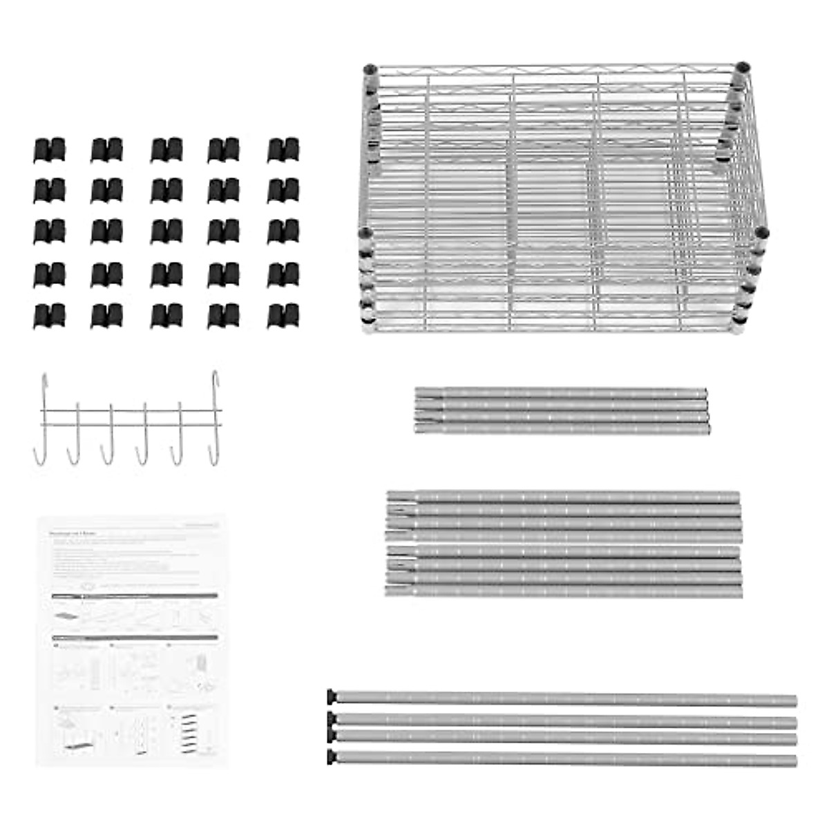 Homdox 6-Tier Storage Shelf Wire Shelving Unit Free Standing Rack Organization with Adjustable Leveling Feet, Stainless Side Hooks, Silver