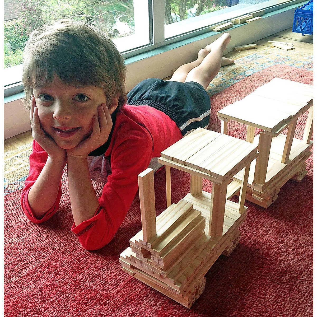 3 Bees & Me Wooden Building Toys - STEM Toys for Boys and Girls - 100 Wood Plank Pieces