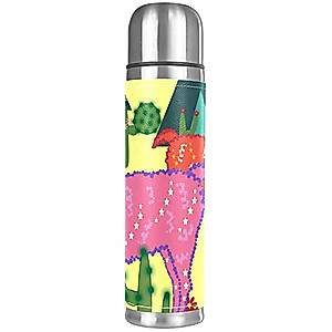 Alpaca Llama Cactus Stainless Steel Water Bottle Leak-Proof, Double Walled Vacuum Insulated Flask Thermos Cup Travel Mug 17 OZ