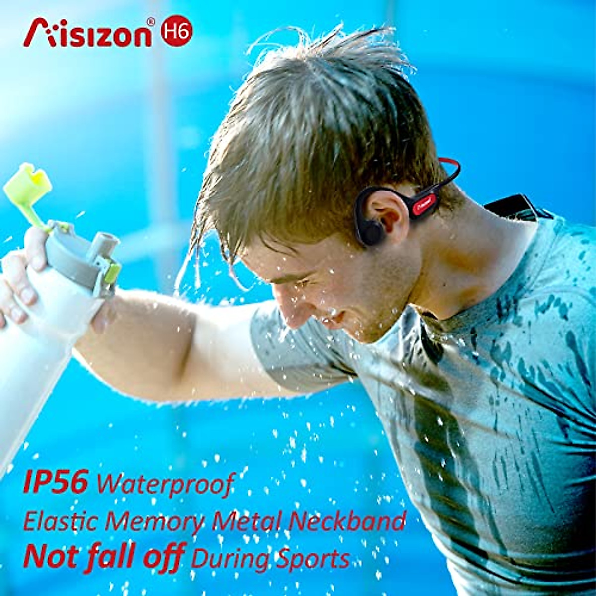 Aisizon Bone Conduction Headphones Bluetooth H6, Over Ear Sports Headphones, Open Ear Headphones Wireless Bluetooth for Runing, Gym Workout, Sports