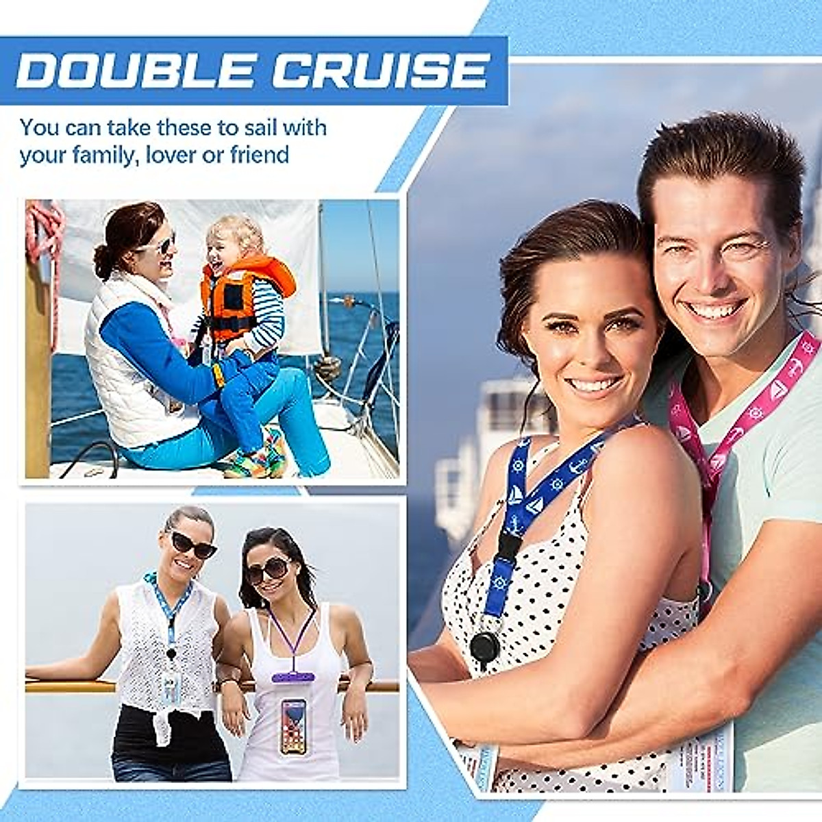 Teling 12 Pcs Cruise Accessories Kit includes 3 Cruise Lanyards with Detachable Clear Badge Holder 6 Cruise Luggage Tag Holder with Metal Loop 6 Waterproof Phone Pouch Carnival (Pink, Blue, Purple)