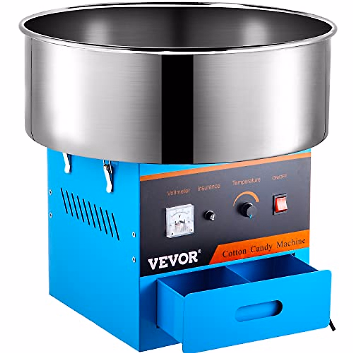 VEVOR Commercial Cotton Candy Machine, Electric Floss Maker with Stainless Steel Bowl Sugar Scoop and Large Storage Drawer, for Home Party Carnival, Without Cover, Blue