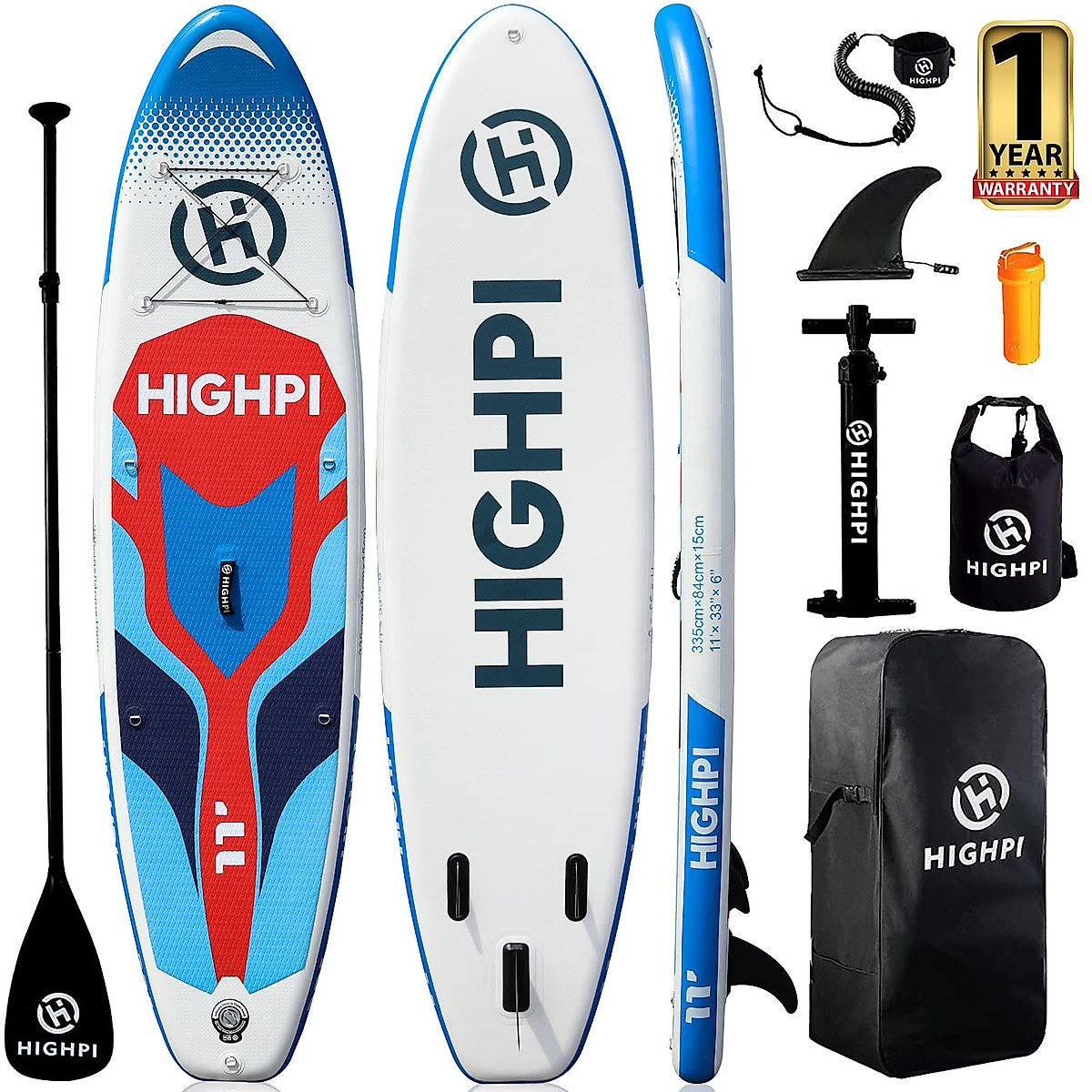 HIGHPI Inflatable Paddle Boards, 11'x33''x6'' SUP for Adults&Youth, Stand Up Paddle Boards with Accessories, Anti-Slip Deck, Stable Durable Lightweight, Suitable for Yoga Fishing Traveling