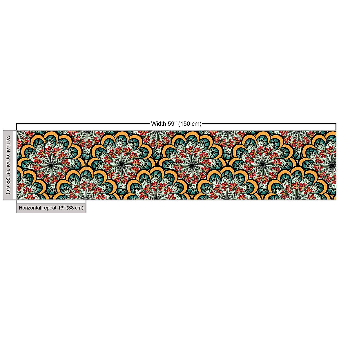 Ambesonne Mandala Fabric by The Yard, Flourishing Nature Design with Paisley Motif Bohemian Pattern, Decorative Fabric for Upholstery and Home Accents, 1 Yard, Marigold Seafoam