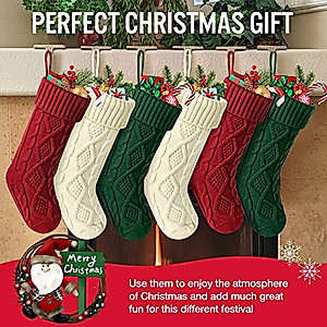 Hommtina Christmas Stockings, Personalized Christmas Stockings 18 Inches Large Size Cable Knitted Stocking Gifts (6pcs White&red&Green)