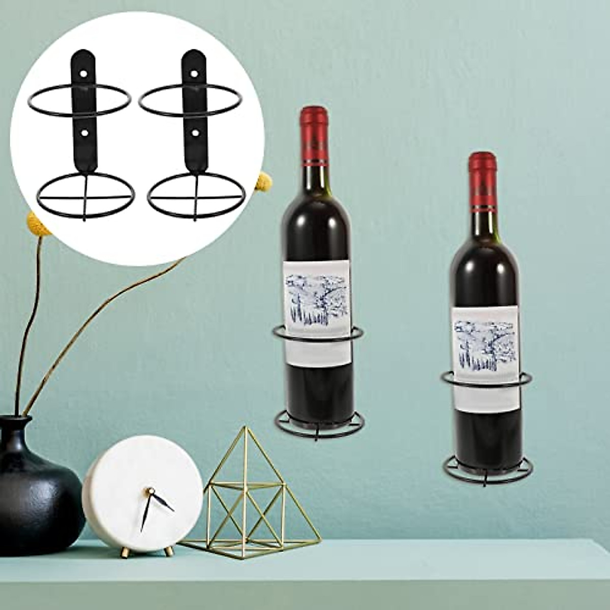 BESTonZON 2pcs Wall Mounted Wine Rack Single Wine Bottles Display Holder Rustic Champagne Storage Organizer Hanging Beer Shelf for Kitchen Dining Room Bar