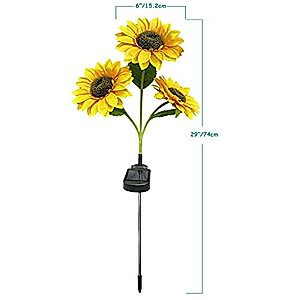[Upgraded 3 Sunflowers] Solar Powered Decorative Sunflower Garden Stake Lights, Waterproof Outdoor Solar Sunflower Lights for Outdoor Garden Flower Bed Patio Backyard Pathway Cemetery Grave Decoration