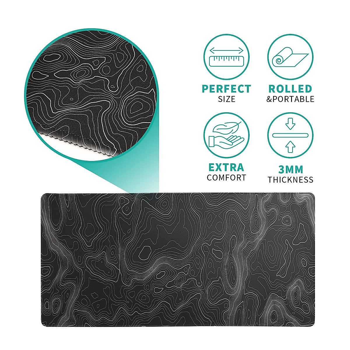 Topographic Contour Extended Big Mouse Pad Large,Gaming Mouse Pad Desk Pad,27.6x11.8 Inch Long Computer Keyboard Mouse Mat Mousepad with 3mm Non-Slip Base and Stitched Edge for Gaming and Office