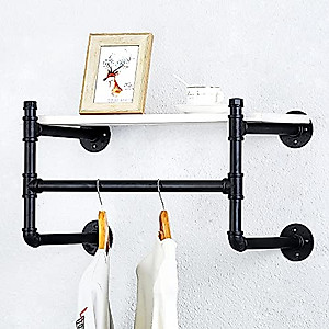 HAOVON Industrial Pipe Clothing Rack Wall Mounted Wood Shelf,Pipe Shelving Floating Shelves,Retail Garment Rack Display Rack Clothes Racks(1 Tier,24in)