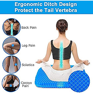 Gel Seat Cushion, Ergonomic Breathable Gel Seat Cushion with Non-slip Cover for Long Seating, Tailbone Pain & Pressure Relief, Suitable for Home, Office, Gaming Chair, Car, Wheelchair (18.1 X 17 inch)