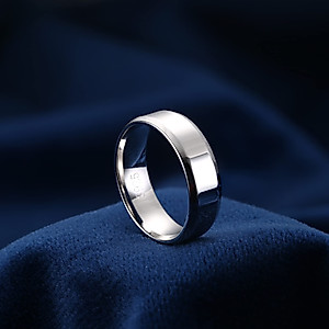 MILACOLATO 6mm Sterling Silver Rings for Women Men 18K White Gold Plated Beveled Edge Plain Thumb Ring High Polish Wedding Band Ring Comfort Fit Size 10