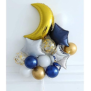 Moon and Star Balloons Bouquet Navy White Gold Balloons Twinkle Little Star Baby Shower Birthday Party Decoration