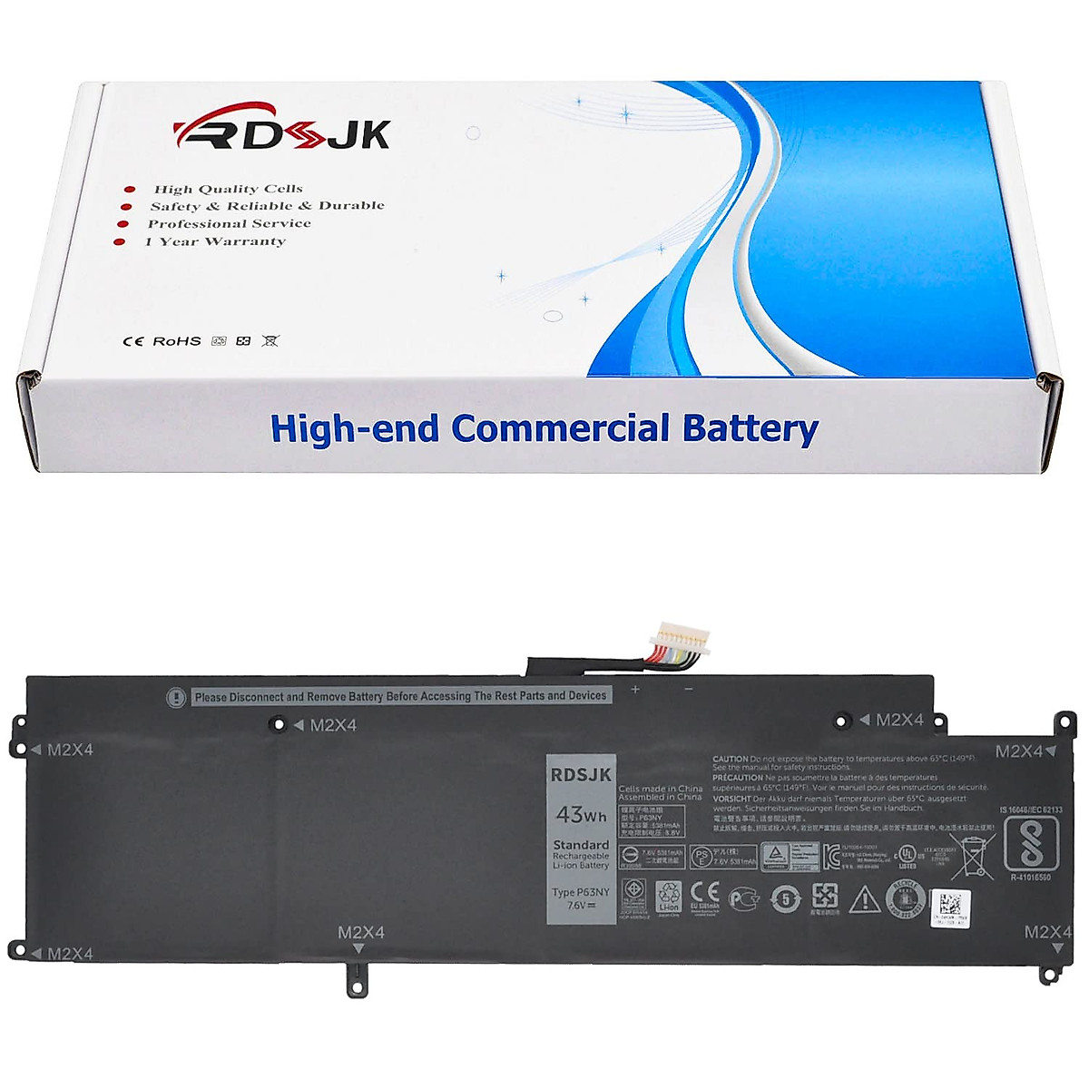 RDSJ P63NY Laptop Battery for Dell Latitude 13 7370 Latitude 7370 E7370 Series N3KPR 4H34M 0N3KPR XCNR3 04H34M 0XCNR3 WY7CG G7X14 0G7X14 MH25J 0WY7CG 7.6V 43Wh