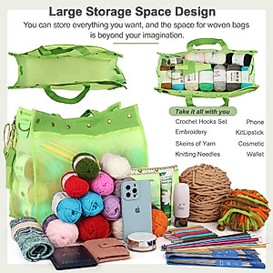 Coopay Crochet Bag for Storage of Yarn, Lightweight Mesh Yarn Bag with Case & Detachable Shoulder Strap, Portable Knitting Organizer Bag For All Knitting Crochet Supplies, Ideal Crochet Gift, Green