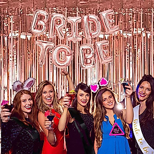 EFAILY Bachelorette Party Decorations - Rose Gold Bridal Shower Party Decor and Supplies Kit Bride To Be Sash, Veil, Temporary Tattoos, Confetti Balloons Pack Fringe Curtain.