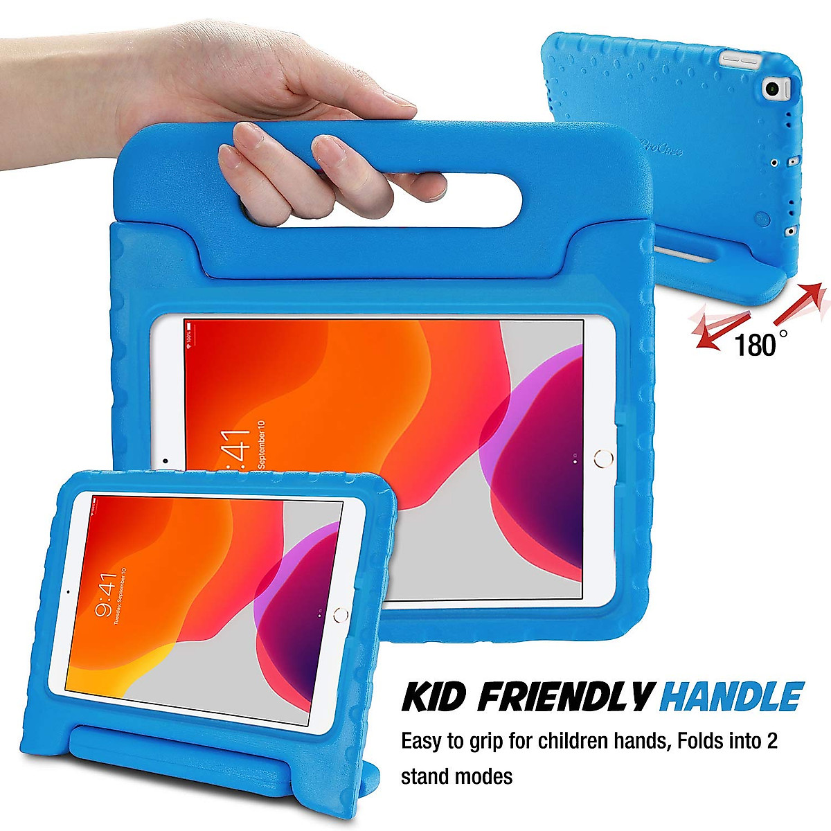 ProCase Kids Case for iPad 9th Generation/iPad 8/iPad 7, iPad 10.2 Case 2021 2020 2019/iPad Air 10.5/iPad Pro 10.5 Kids Case, Shockproof Lightweight Case with Convertible Handle-Blue