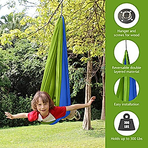 Sensory Swing for Kids Indoor and Outdoor, Therapy Swing for Kids and Adults, Double Layer Reversible Blue and Grass Green Sensory Swing, Holds up to 300lbs
