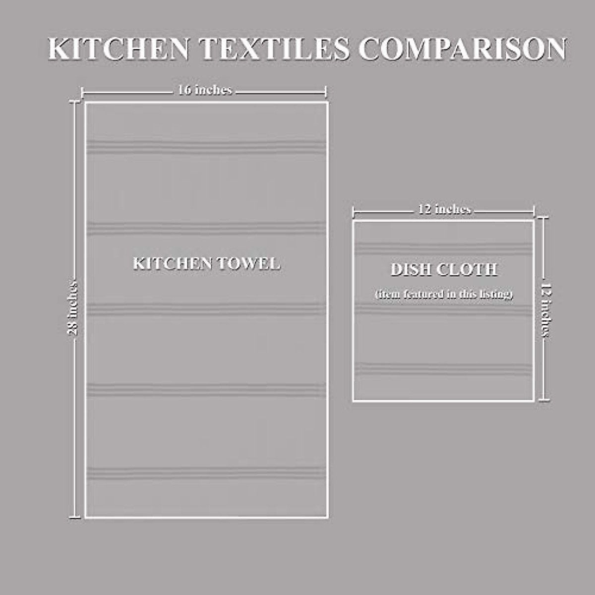 Sticky Toffee Cotton Kitchen Towels Dishcloths Set of 8, Gray and White Dish Cloth Towels, Tea Towels, Reusable and Absorbent Cleaning Cloths, Oeko-Tex Cotton, 12 in x 12 in