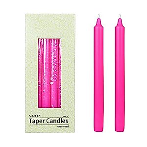 Zest Candle 12-Piece Taper Candles, 10-Inch, Hot Pink Straight