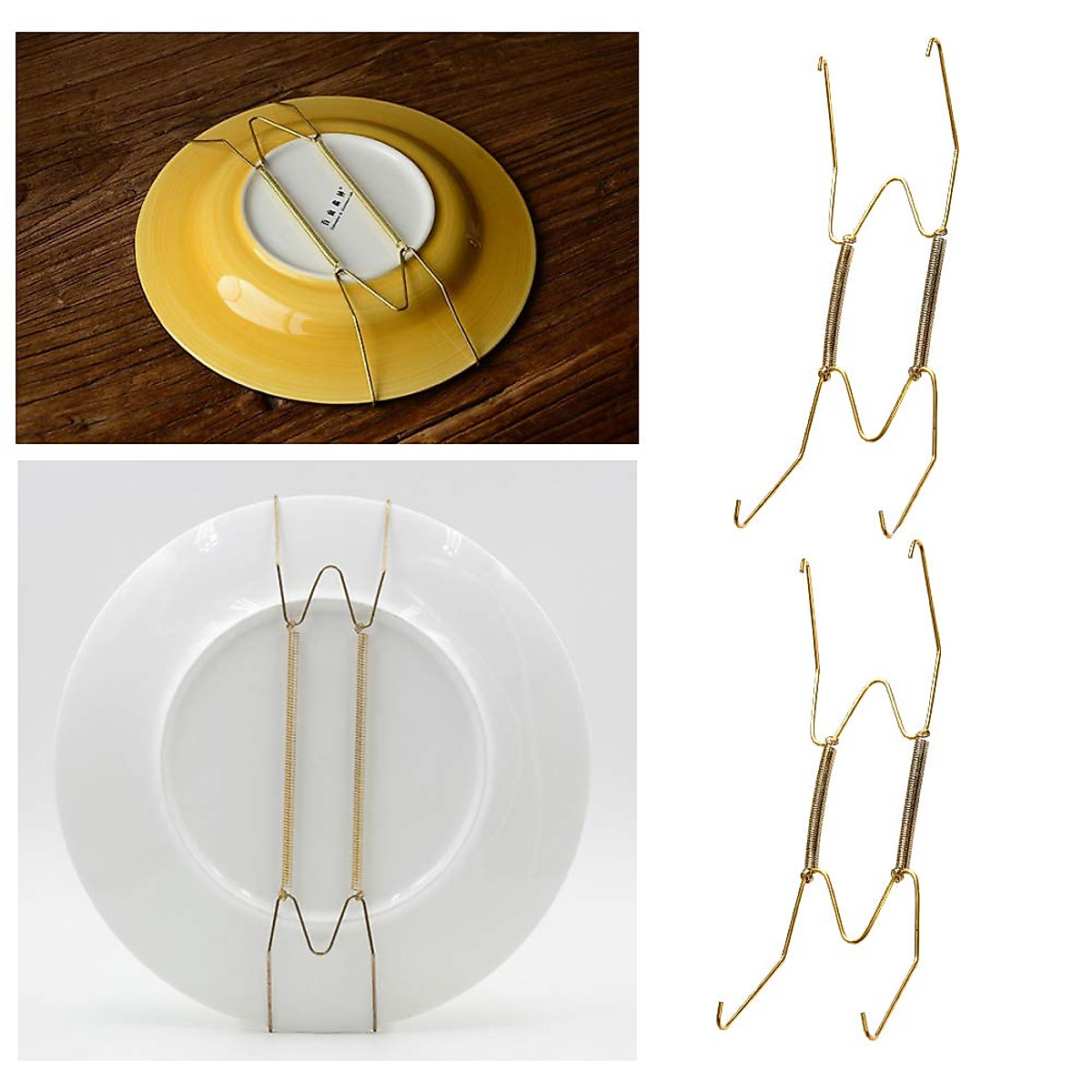 FOCCTS 10 Pack Plate Hangers, 8 Inch Wall Plate Hangers and 15 Pack Wall Hooks, Invisible Display Hanger Brass Coated Holds 7.5" to 8.8" Plates