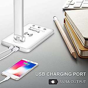 LED Desk Lamp, Wireless Charging Lamp Office Desk Lights with Wireless Charger & USB Charging Port, Table Lamps with Dimmable 25 Lighting Modes, Smart Timer for Home Office Dorm Room (Silver White)