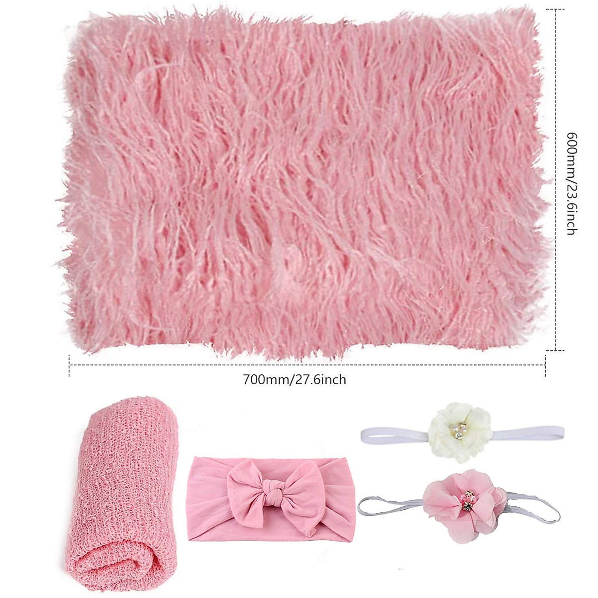 Camidy Newborn Photography Props,5pcs/Set Fluffy Blanket Mat + Ripple Wrap + Headbands Swaddle Wrap Photography Mat Outfits for Infant Boys or Girls Photoshoot Session