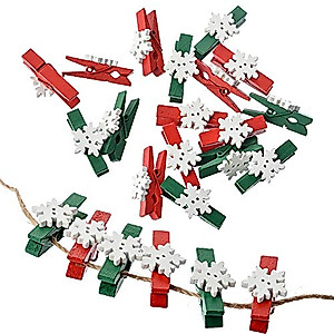papasgix Christmas Clothes Pins Mini Clothespins Colored, 50PCS Mini Wooden Snowflake Clothespins for Photo Wall, Christmas Tree, Wedding Hanging Pictures, Paper Craft, Classroom Arts Projects Wall