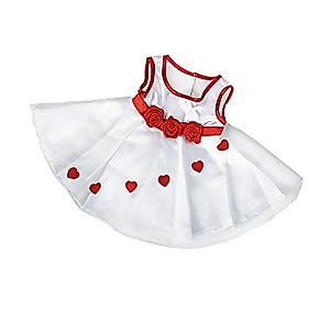 Adorable Red Hearts White Dress Outfit Fits Most 14" - 18" Build-a-Bear and Make Your Own Stuffed Animals