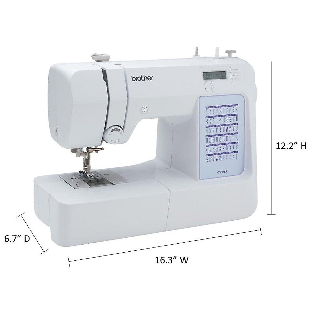 Brother CS5055 Computerized Sewing Machine, 60 Built-in Stitches, LCD Display, 7 Included Feet, White