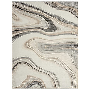 VCNY Home Charisma | Myron Collection | Abstract Marble Soft Low Pile Indoor Area Rug, 8' x 10', Cream
